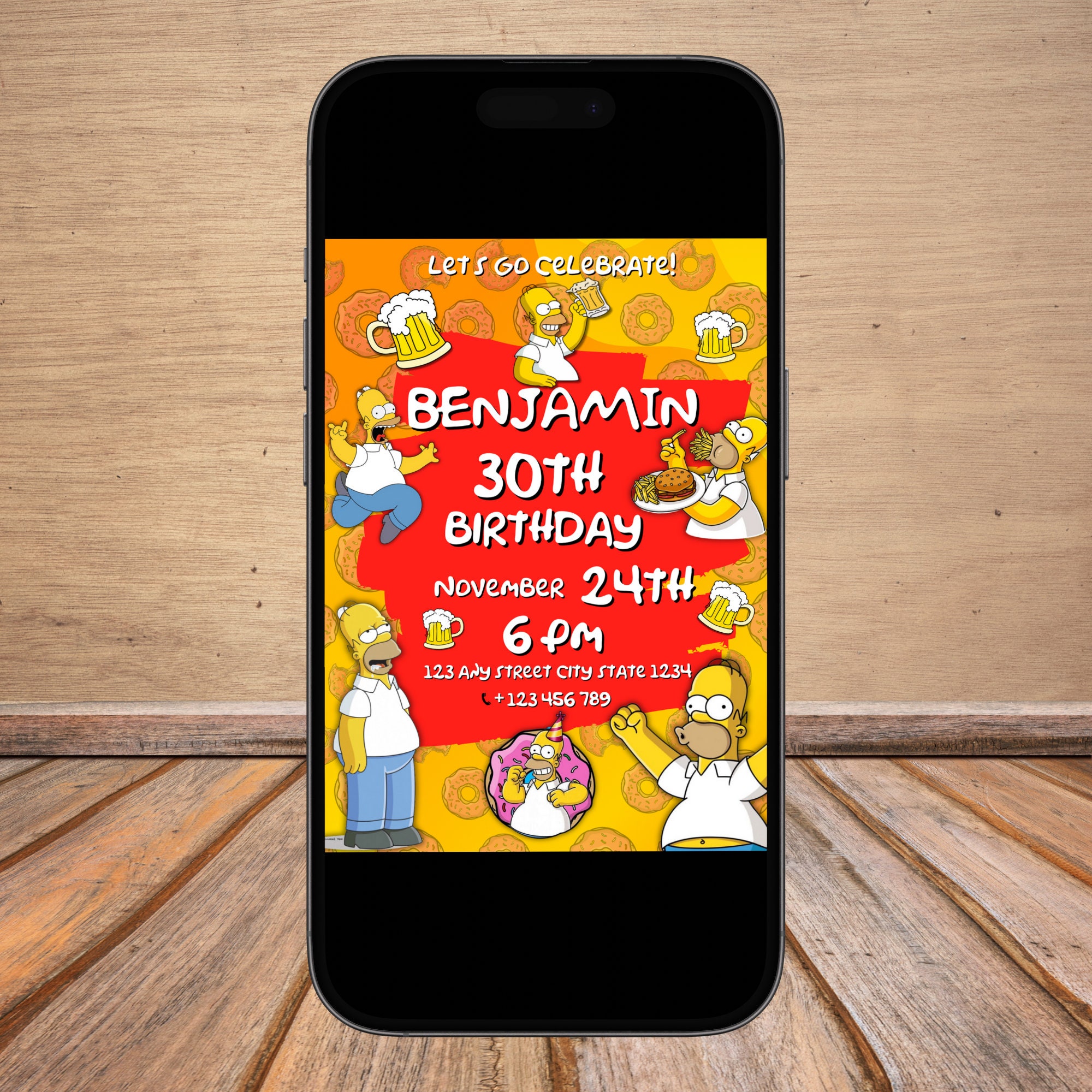 The Simpsons Invitation, Homer Simpson, Homer Invitation, Digital ...