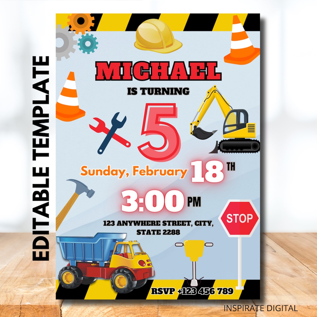 Construction Invitation, Construction Birthday, Construction Invitation ...
