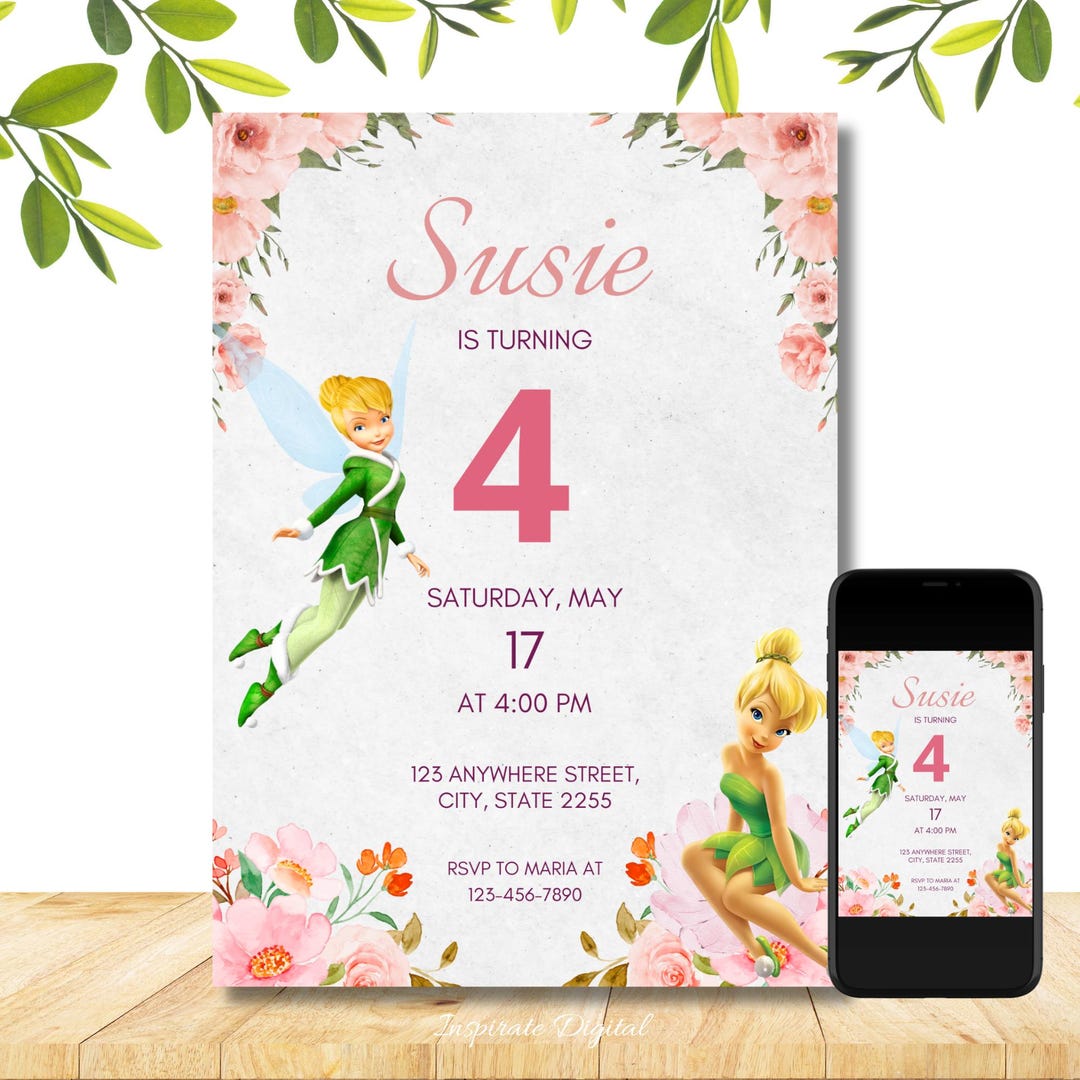 Tinkerbell Invitation, Tinkerbell Invitation Editable Canva, Editable ...