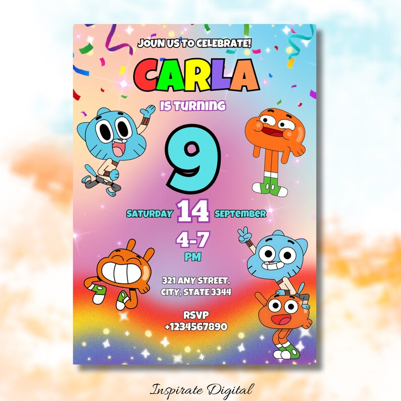 The Amazing World of Gumball Invitation, Gumball Invitation, Darwin ...
