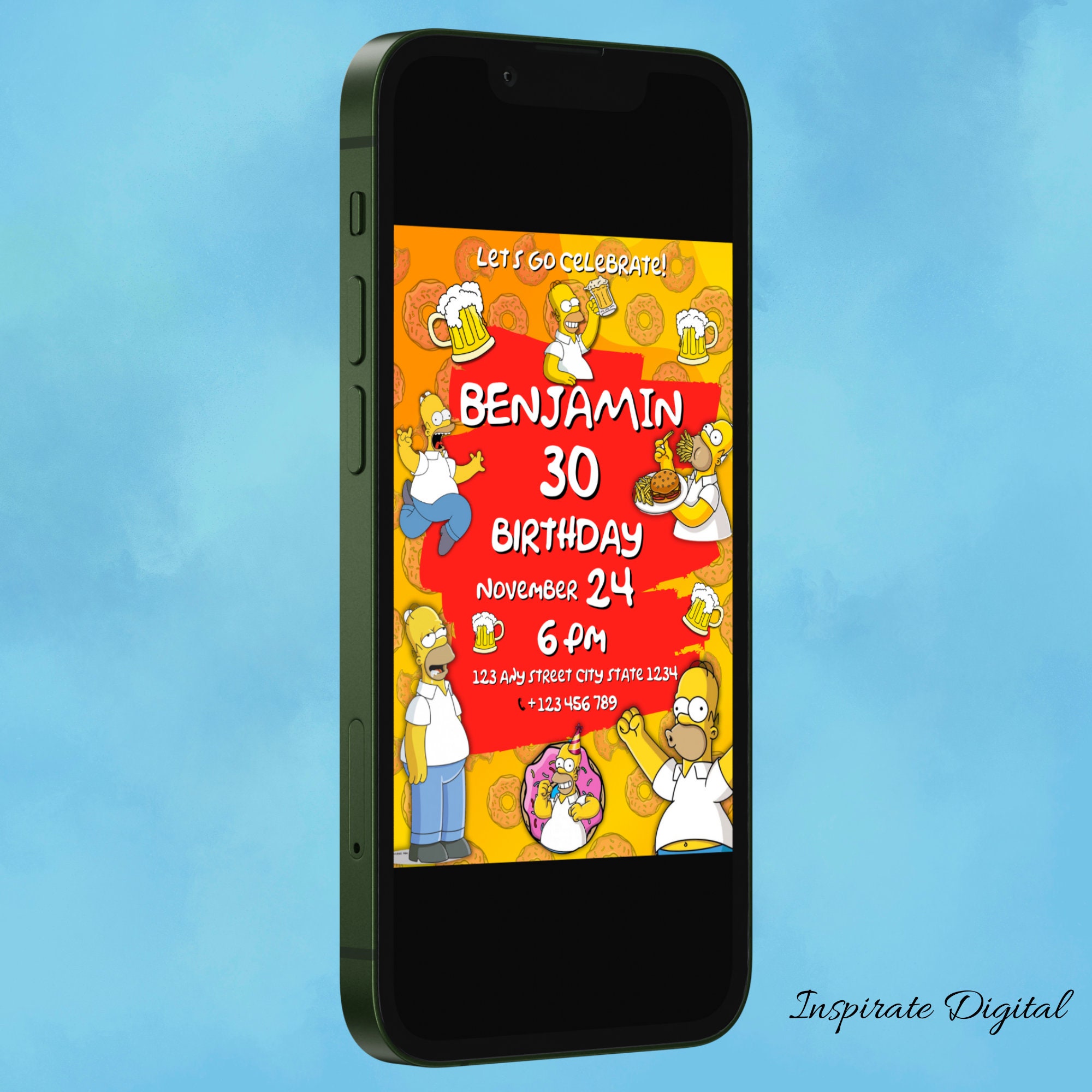 The Simpson Invitation, Homer Simpson, Homer Invitation, Digital ...