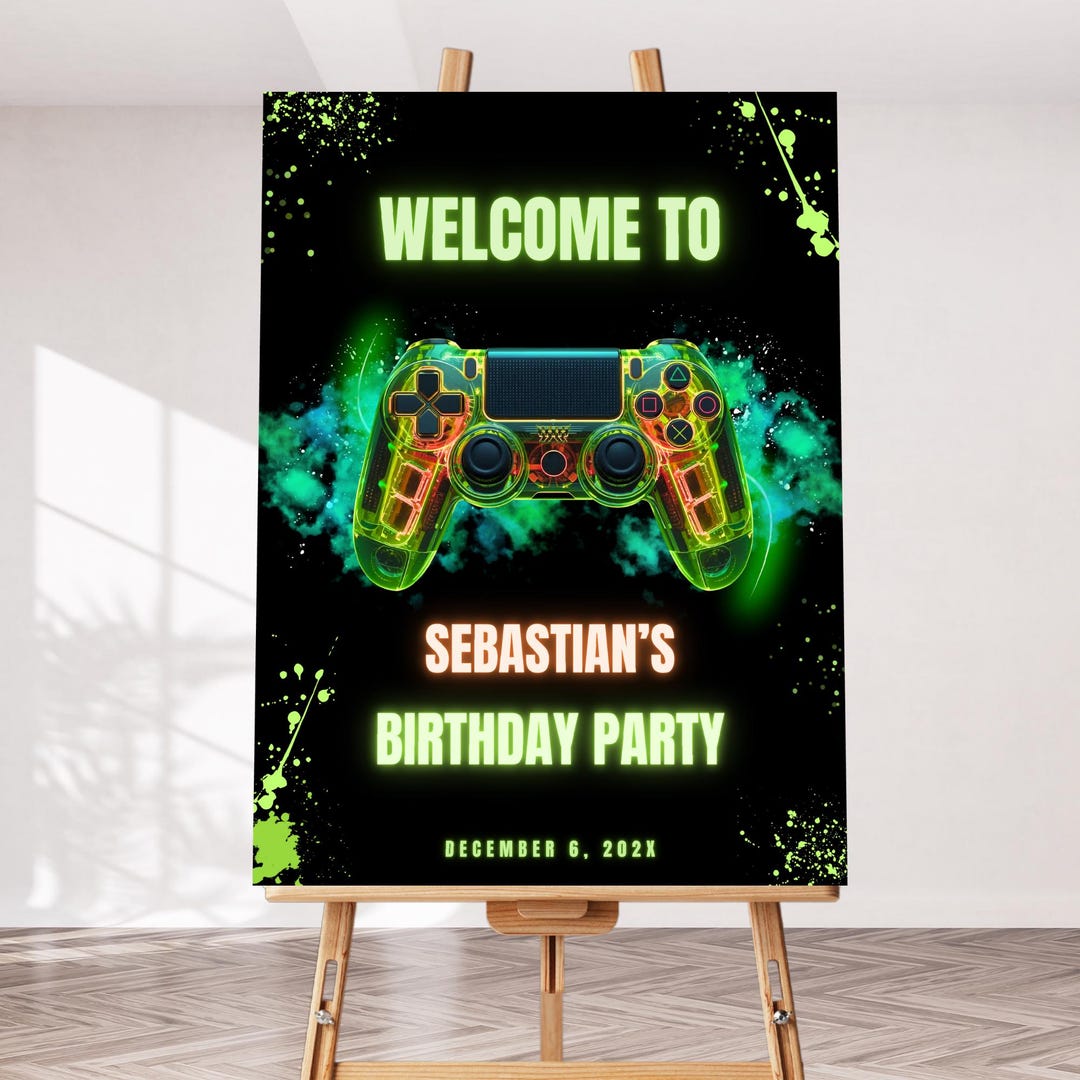 Editable Video Game Birthday Welcome Sign Template, Neon Game Welcome ...