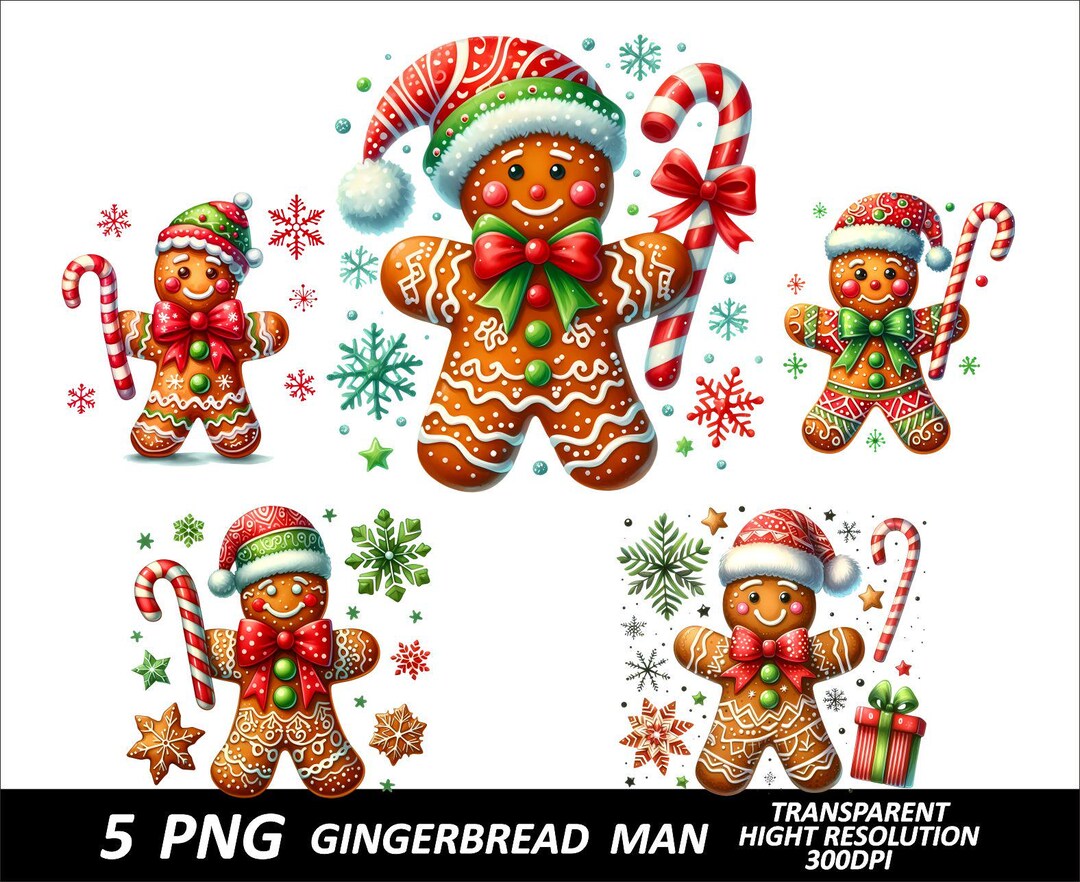 5 PNG Gingerbread Man Clipart Bundle Design High Quality Resolution ...