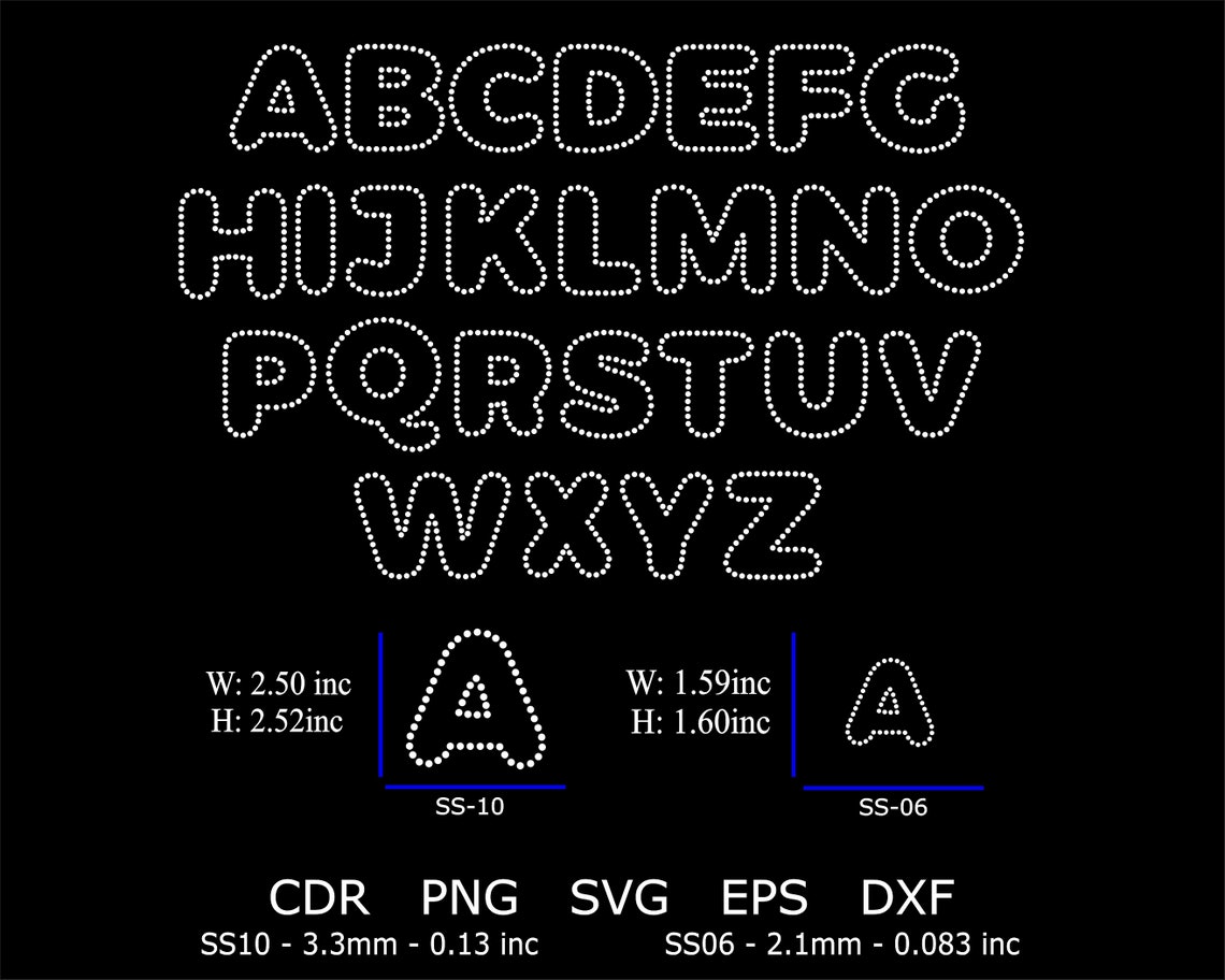 Rhinestone Font Template SS10-SS06 Fonts Rhinestone Alphabet Template ...