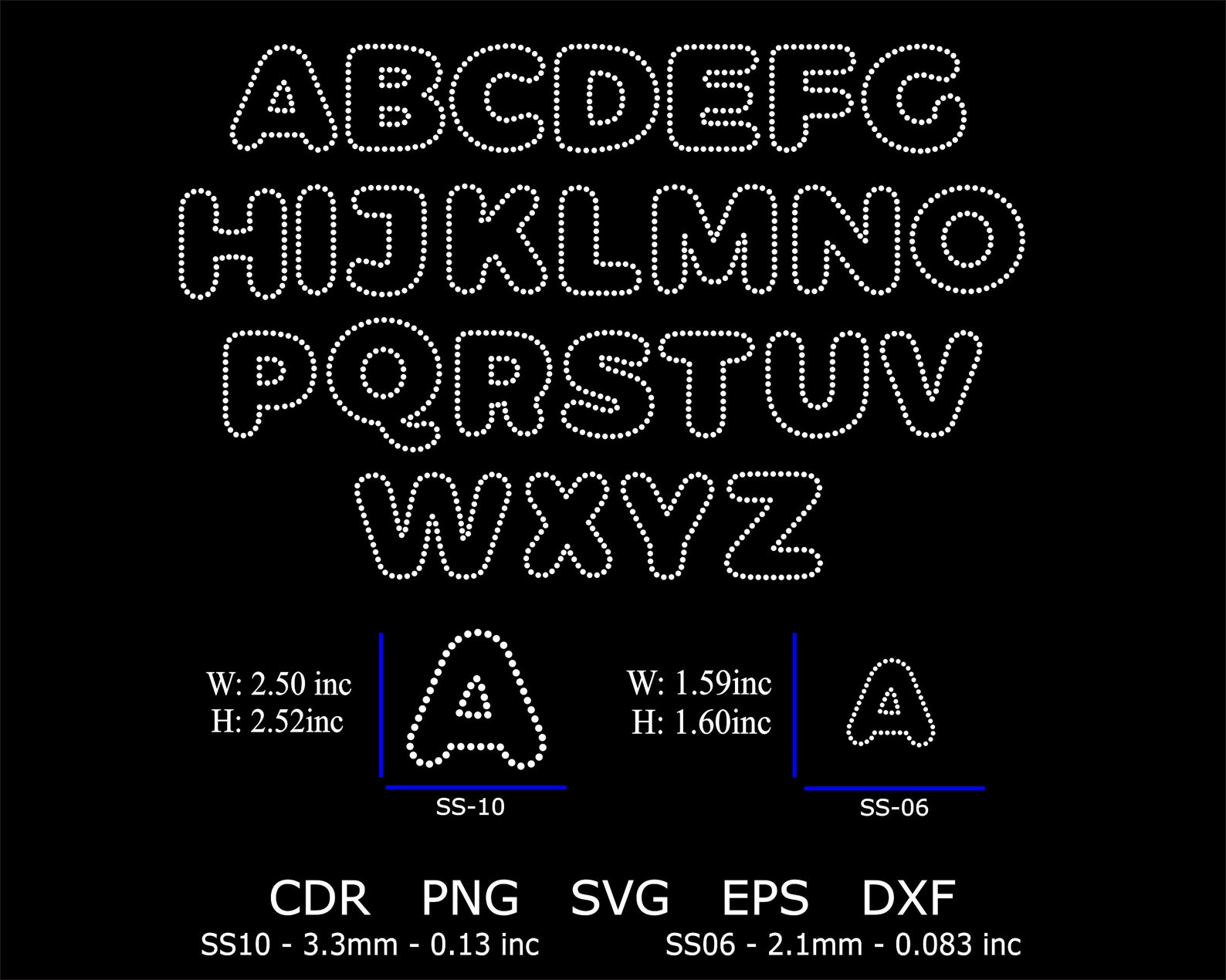 Rhinestone Font Template SS10-SS06 Fonts Rhinestone Alphabet Template ...