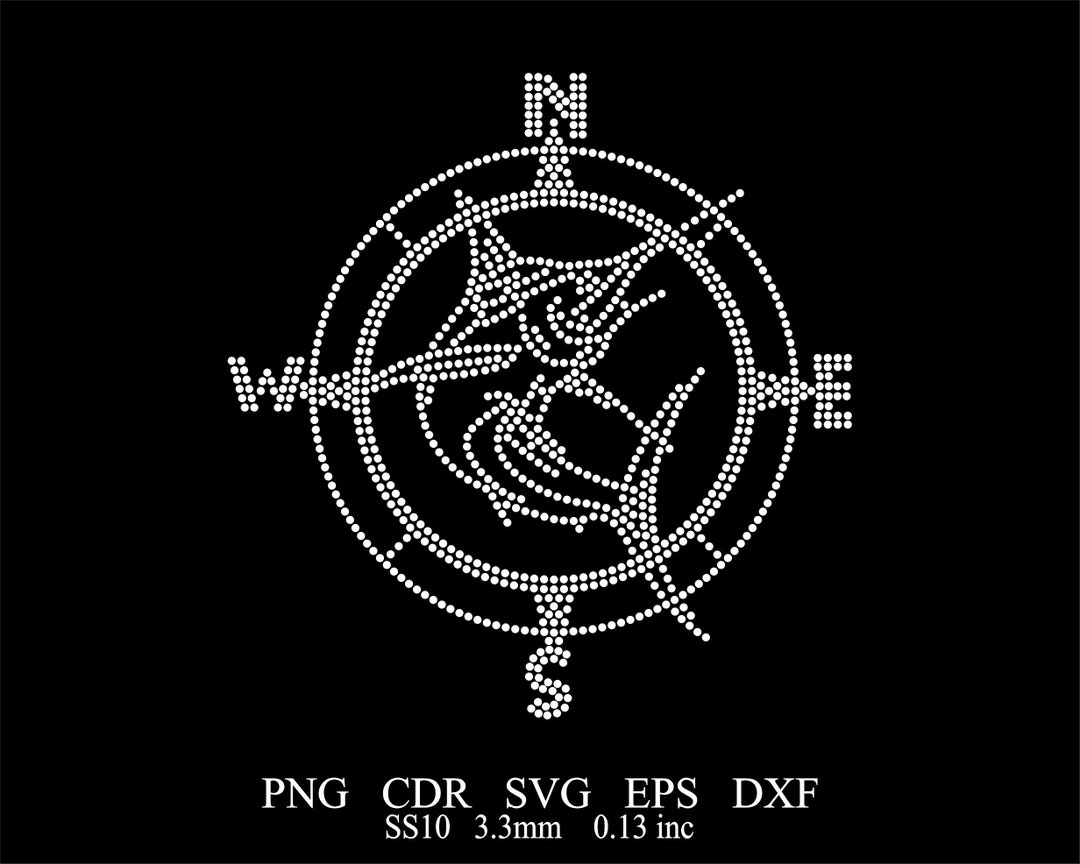 Rhinestone Compass Template Svg Rhinestone Fish Compass Ss10 Template ...