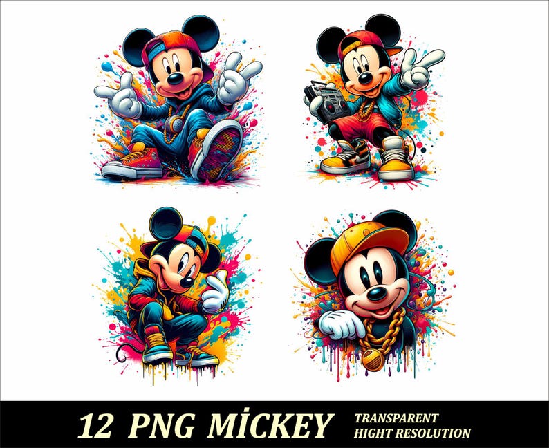 12 Png Mickey Hip Pop Style Bundle Design High Quality Sublimation ...