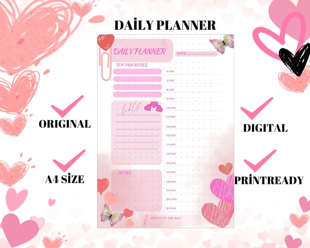 Heart Daily Planner Printable Planner Daily Journal for - Etsy