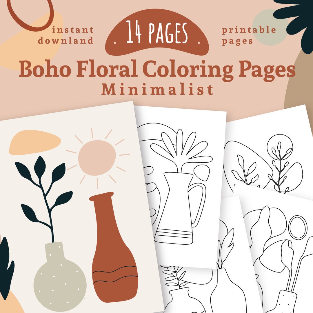 Boho Florals Digital Coloring Book, Floral Coloring Pages, Easy to ...