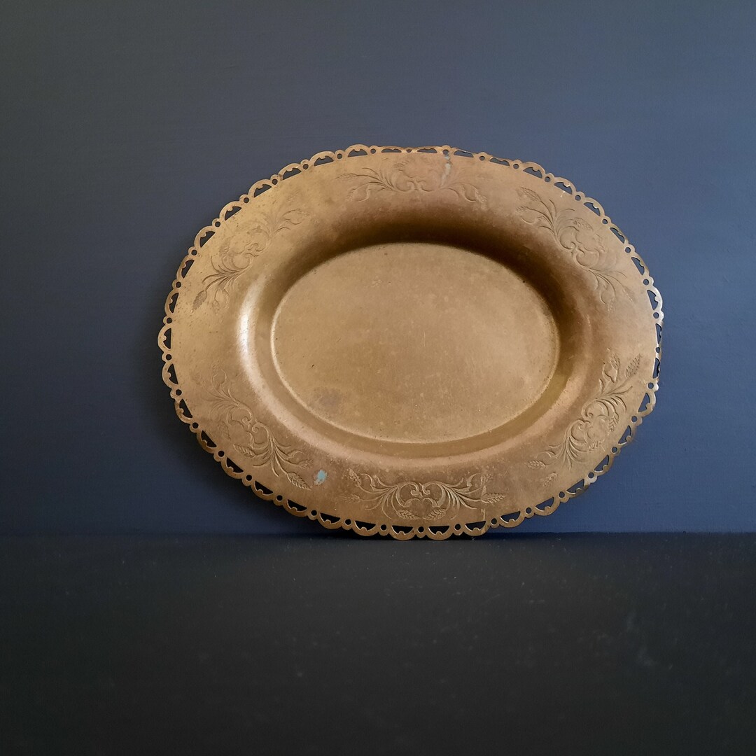 Esoteric Vintage Brass Ritual Tray, Engraved Oval Altar Plate, Mystical ...