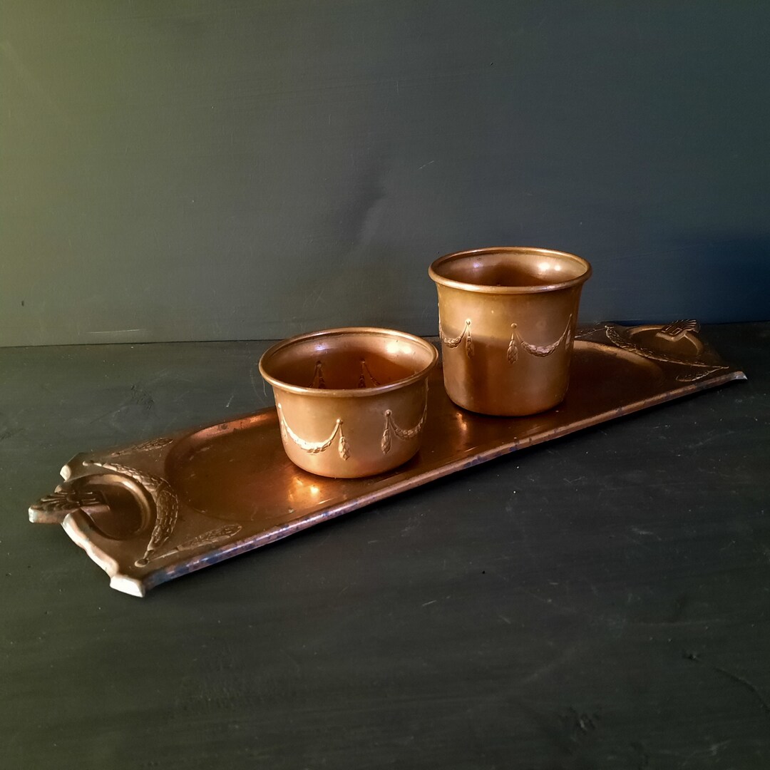 Copper Ritual Tray Set With Embossed Bowls, Sacred Offering Ensemble ...