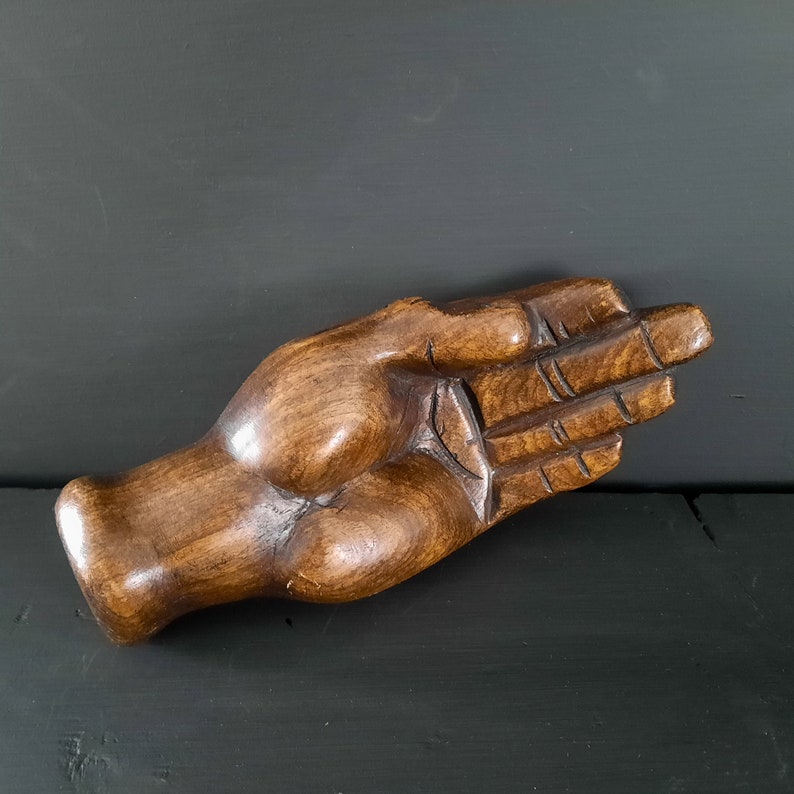 Vintage Wooden Hand Sculpture, Artisanal Ritual Offering Holder - Etsy