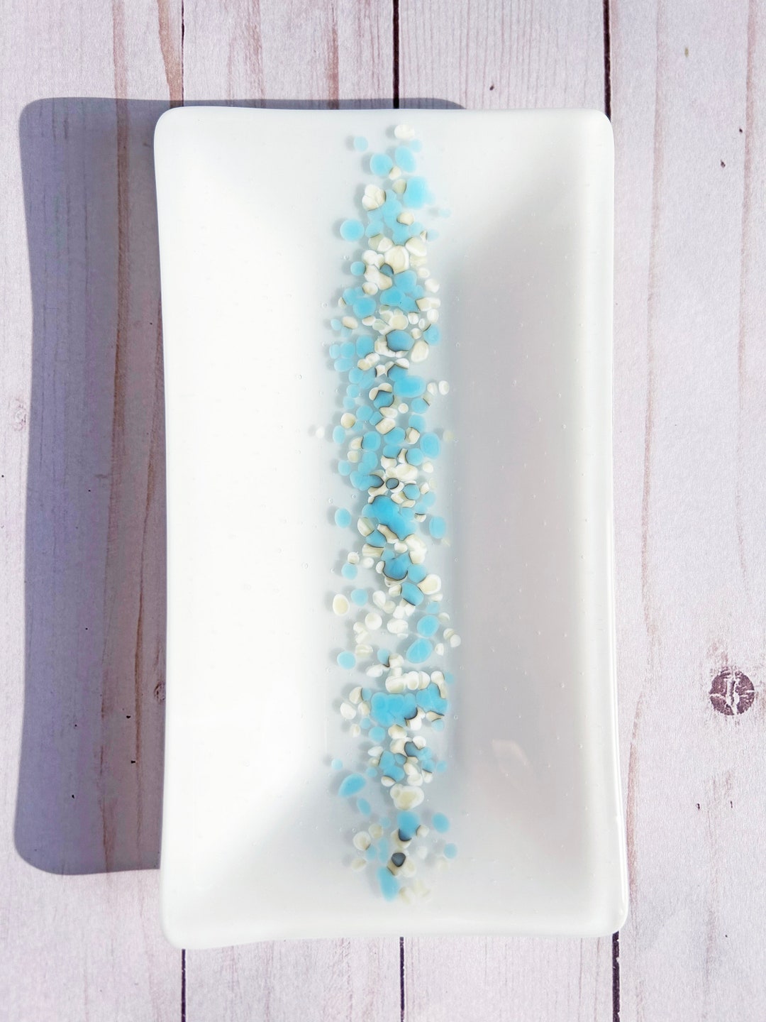 Small 9 X 5 Rectangular Glass Platter, Glacier Blue and White Fused ...