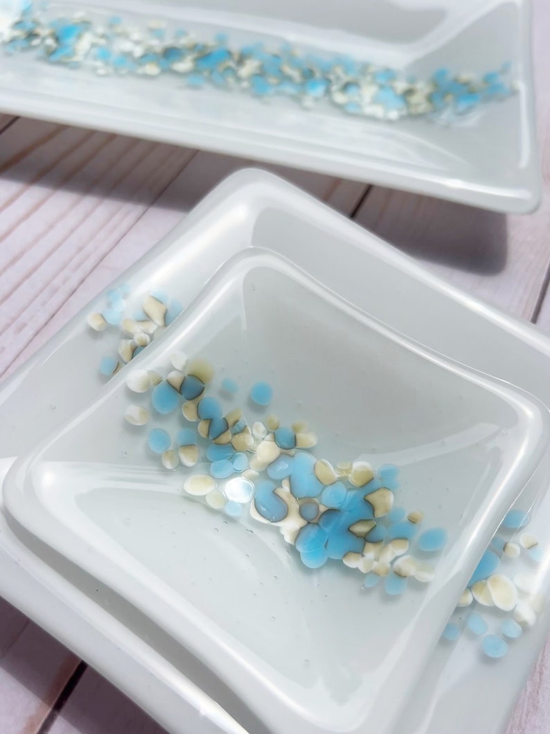 Large 11 X 9 Glass Serving Platter, Glacier Blue and White Fused Glass ...