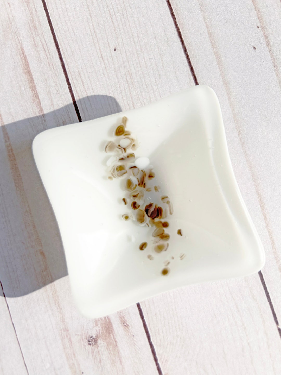 Square 3.5 X 3.5 Glass Dish, Sand Pebbles Brown and White Fused Glass ...