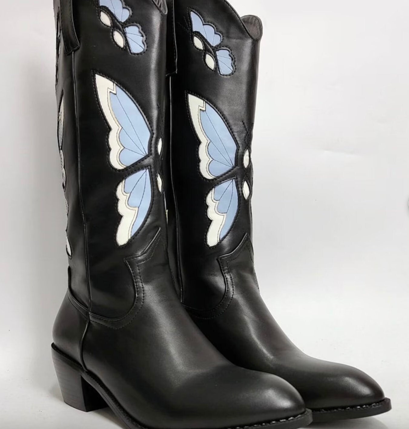 Womens Cowgirl Boots Butterfly Pattern Western Boots Cowboy Boots Teal ...