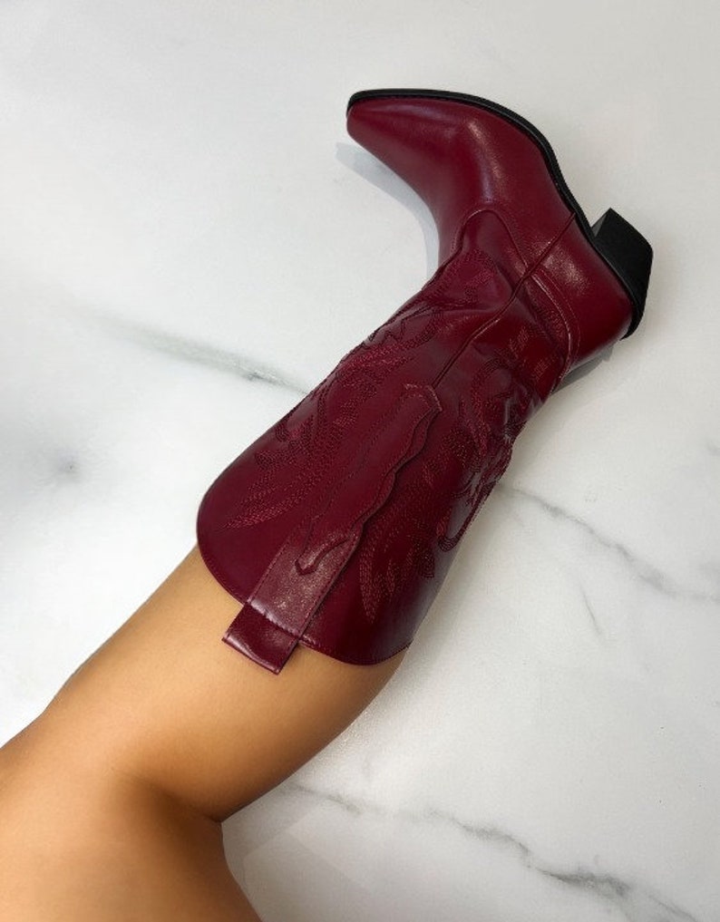 Burgundy Red Cowgirl Boots, Stylish Rodeo Boot, Western Leather Boot - Etsy