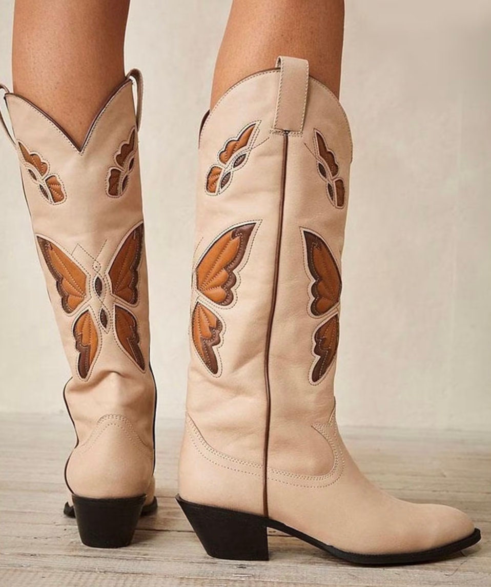 Womens Cowgirl Boots Butterfly Pattern Western Boots Cowboy Boots Teal ...