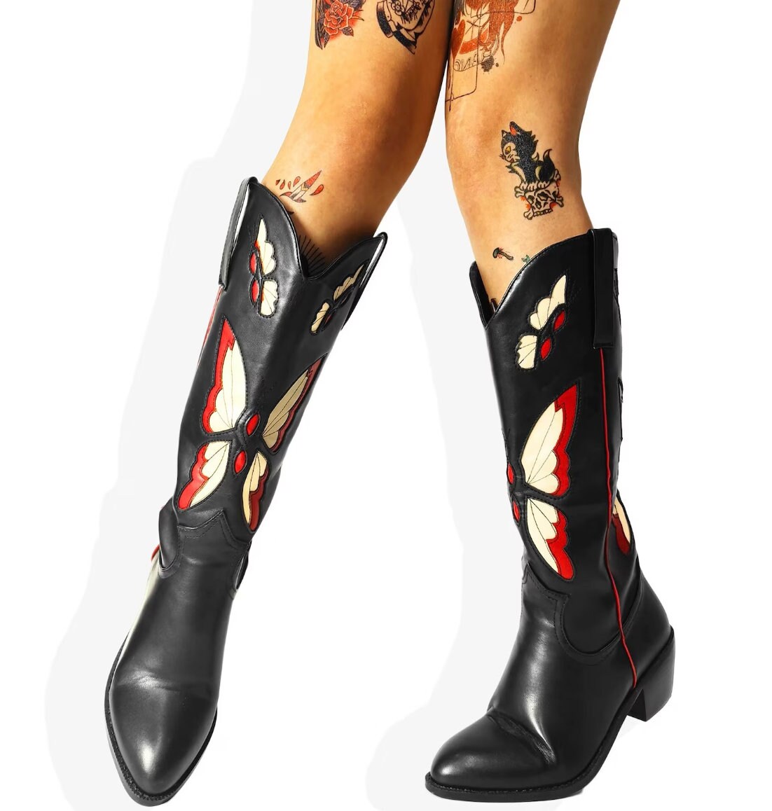 Womens Cowgirl Boots Butterfly Pattern Western Boots Cowboy Boots Teal ...