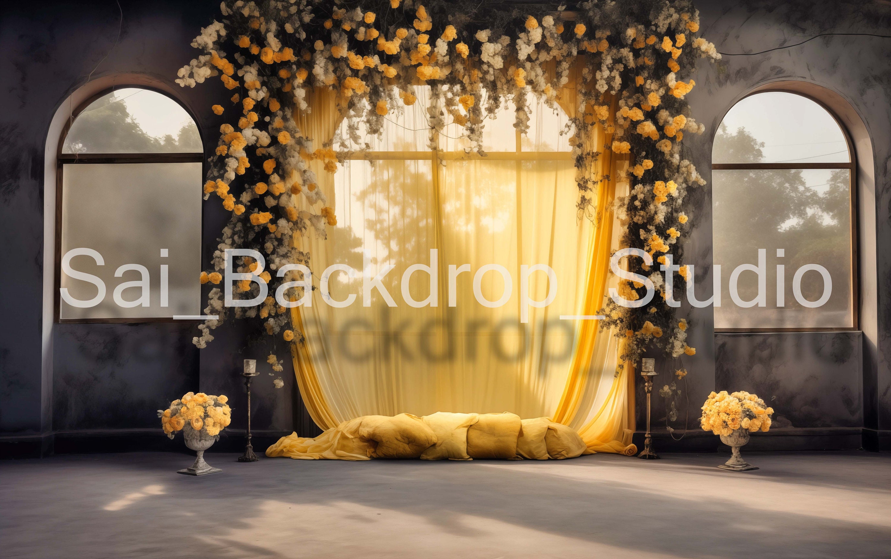 Indian Wedding Sangeet Backdrop Set of 36 , Yellow Theme , Photoshop ...
