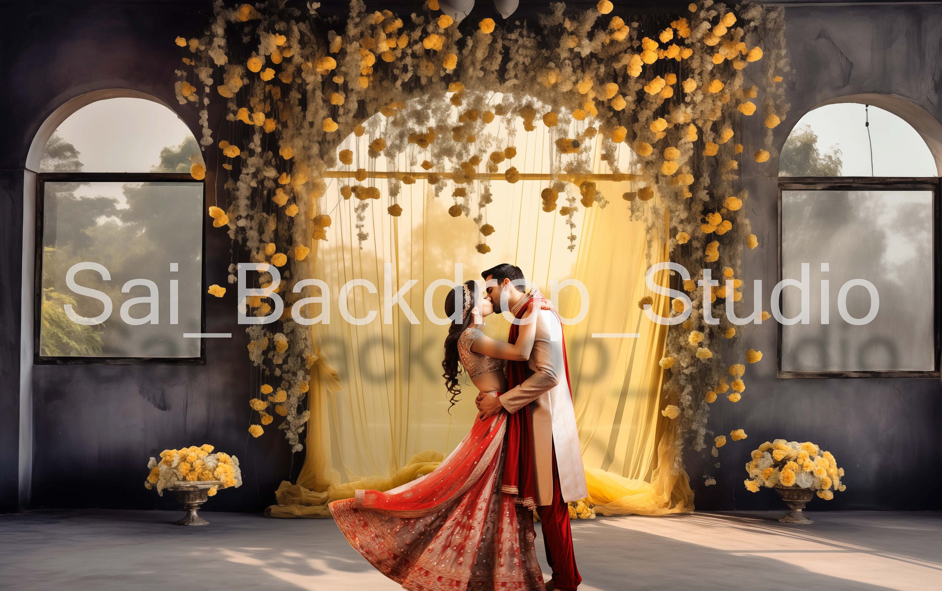 Indian Wedding Sangeet Backdrop Set of 36 , Yellow Theme , Photoshop ...