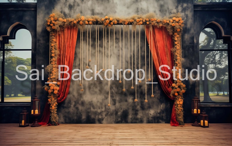 Indian Wedding Sangeet Backdrop Set of 36 , Yellow Theme , Photoshop ...
