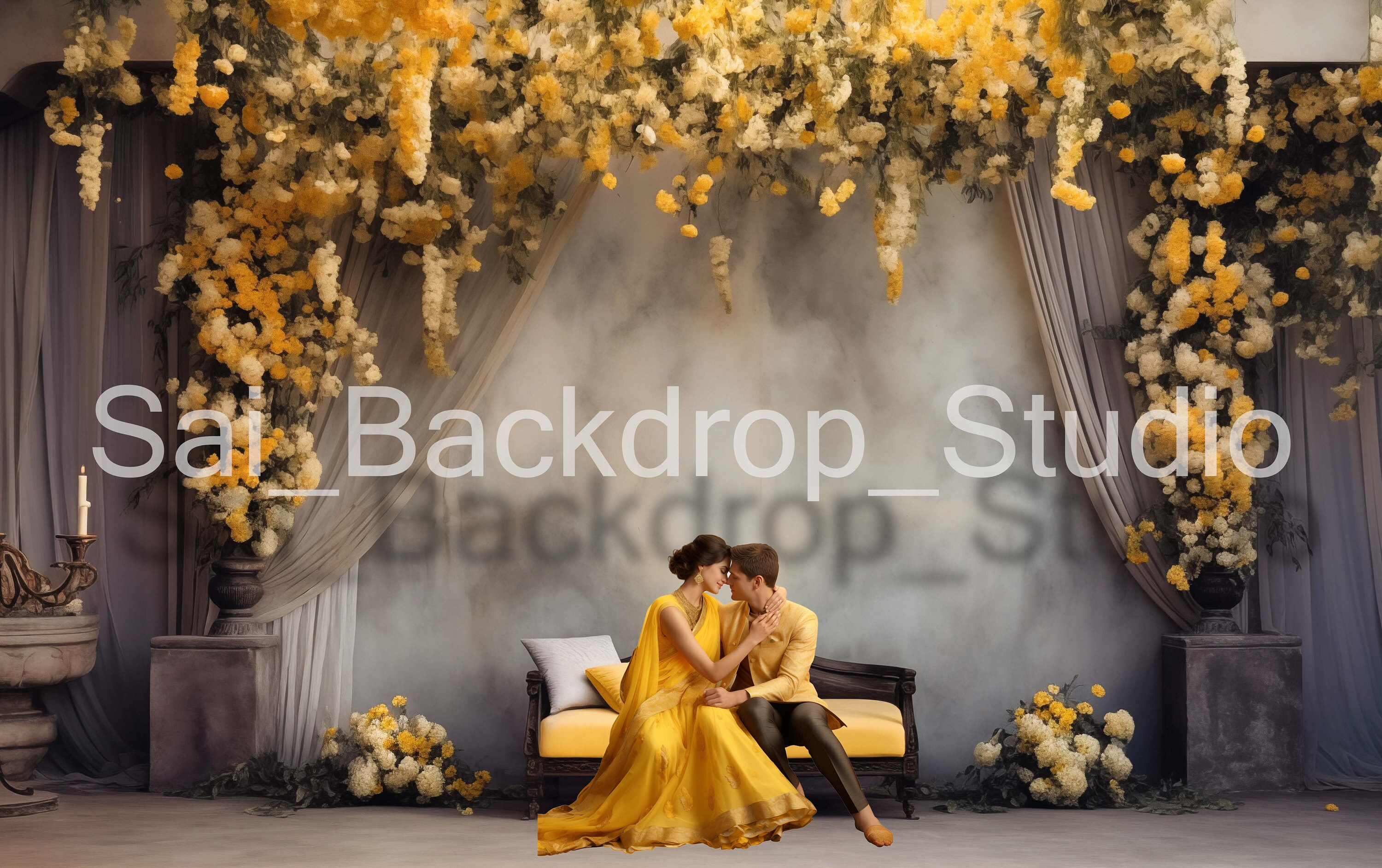 Indian Wedding Sangeet Backdrop Set of 36 , Yellow Theme , Photoshop ...