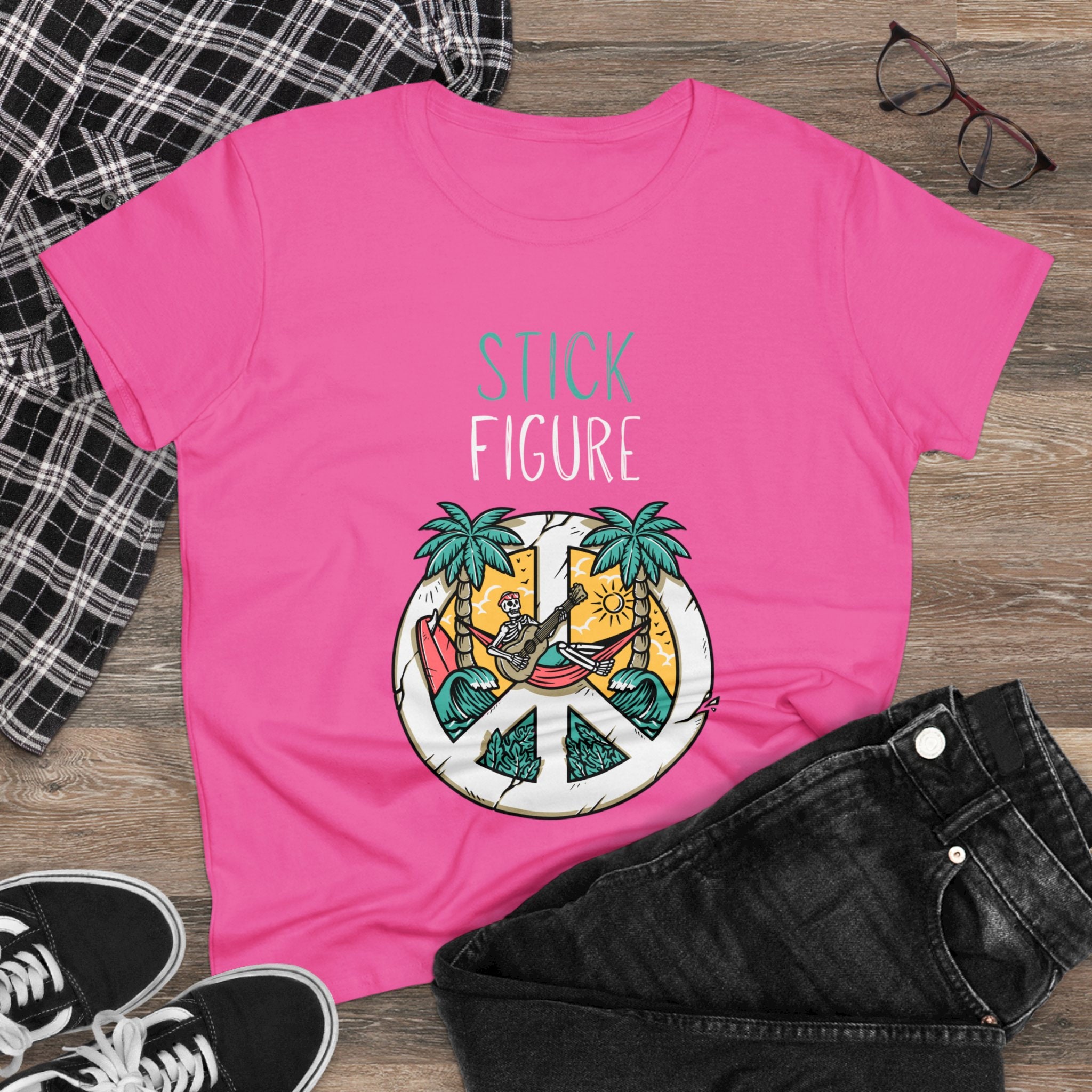 STICK FIGURE Reggae Good Vibes Peace Sign Beach Skeleton Guitar Women's ...