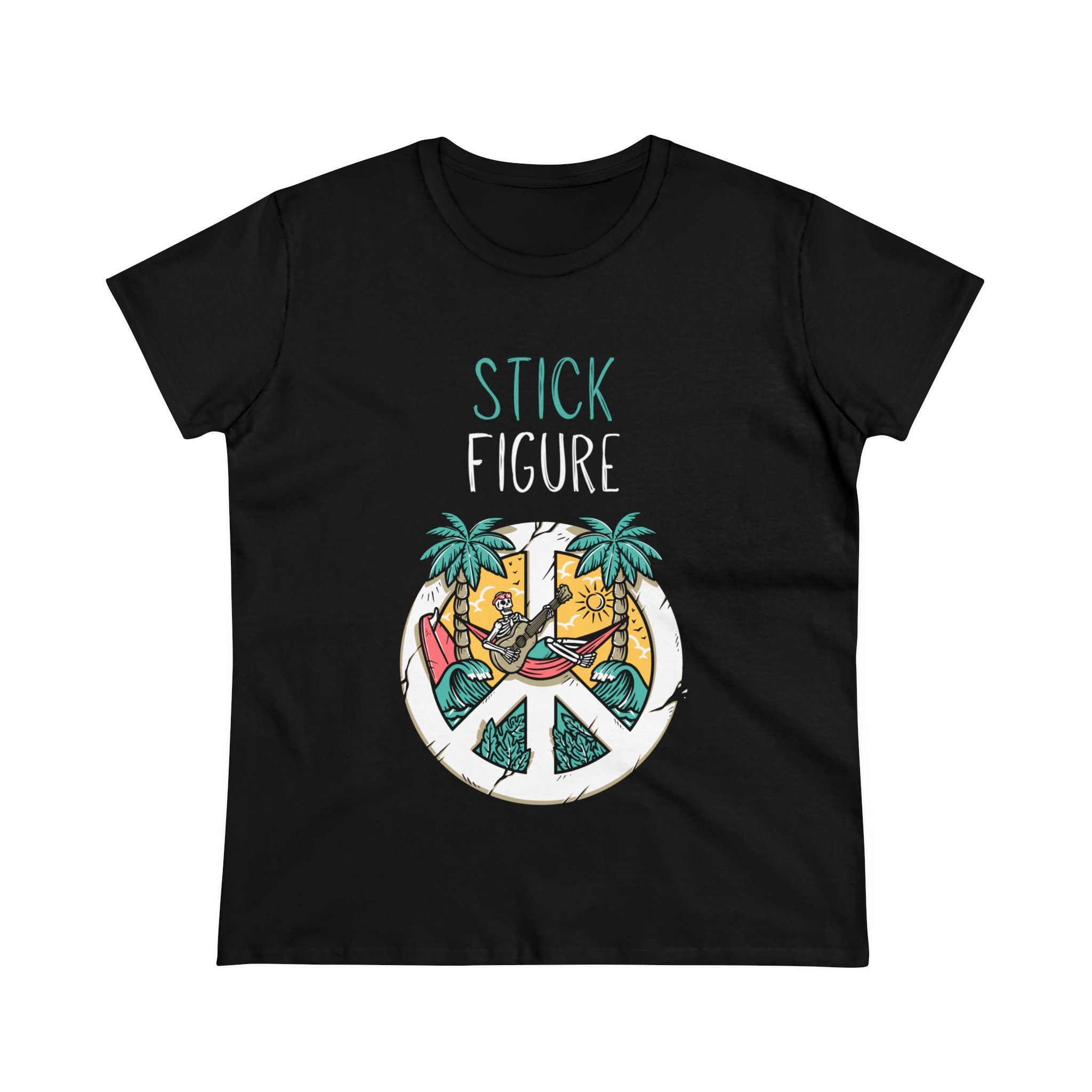 STICK FIGURE Reggae Good Vibes Peace Sign Beach Skeleton Guitar Women's ...
