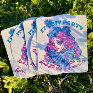 Cute Sad Clown Girl Sticker "it's My Party," | Waterproof Vinyl Sticker ...