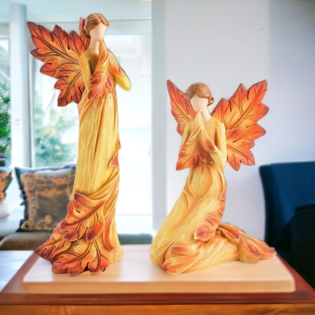 Fall Foliage Cherub Wings Artisanal Angel Statuettes Unique Resin ...