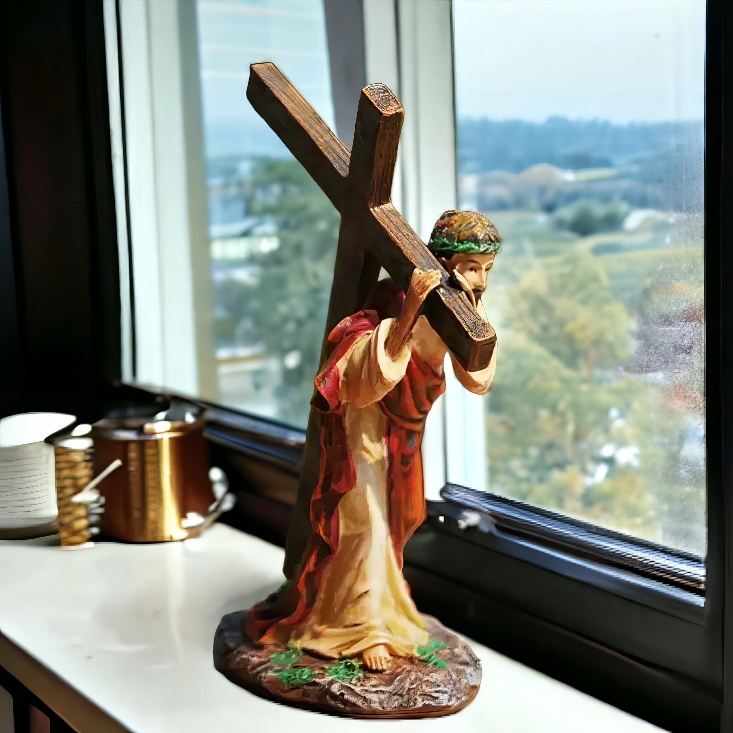 Sacred Cross Journey Resin Jesus Figure Carrying the Cross Statue ...