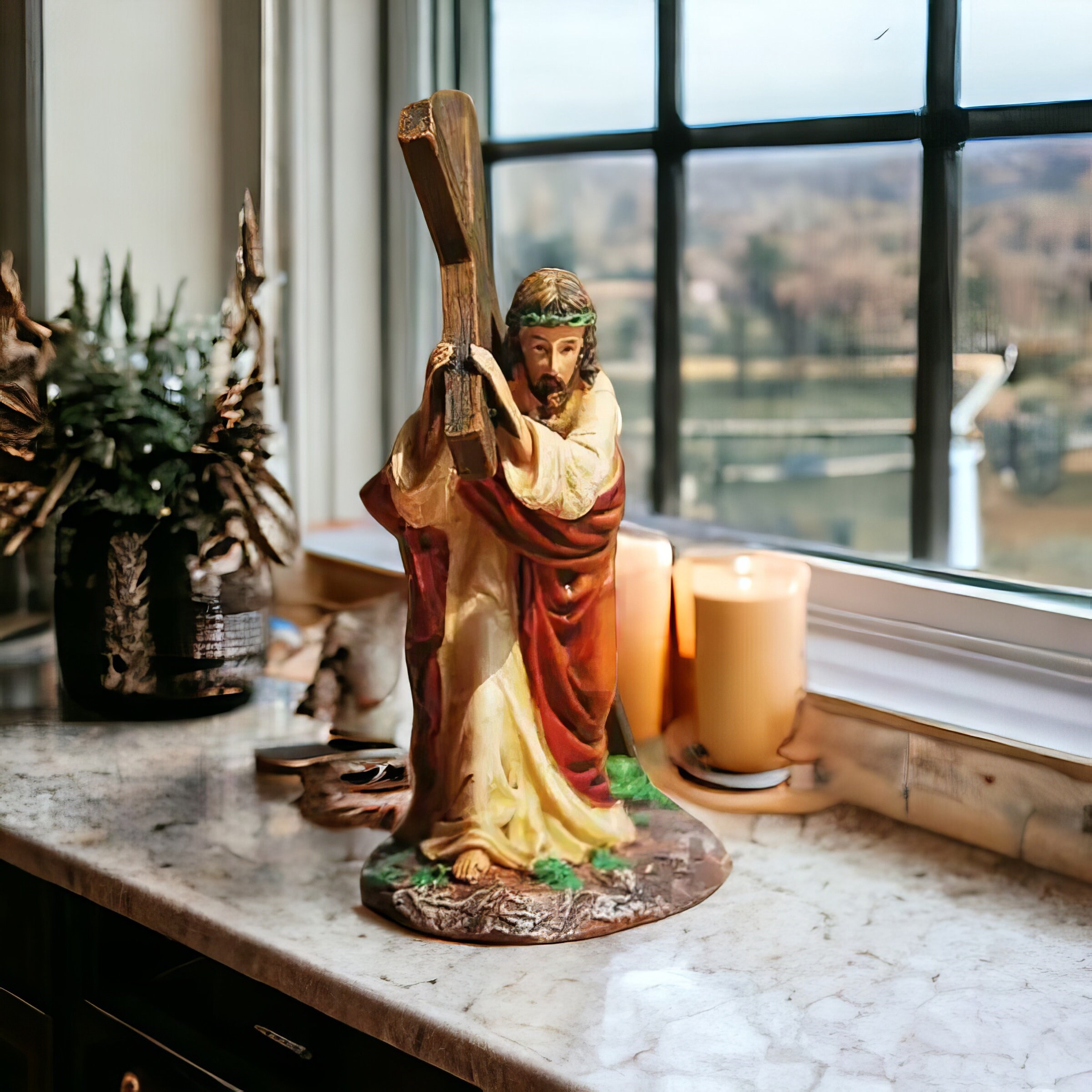 Sacred Cross Journey Resin Jesus Figure Carrying the Cross Statue ...