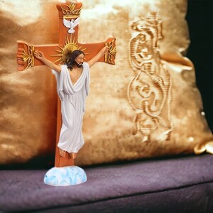 Handcrafted Resin Crucifix Divine Jesus Sculpture Catholic Wall Decor ...
