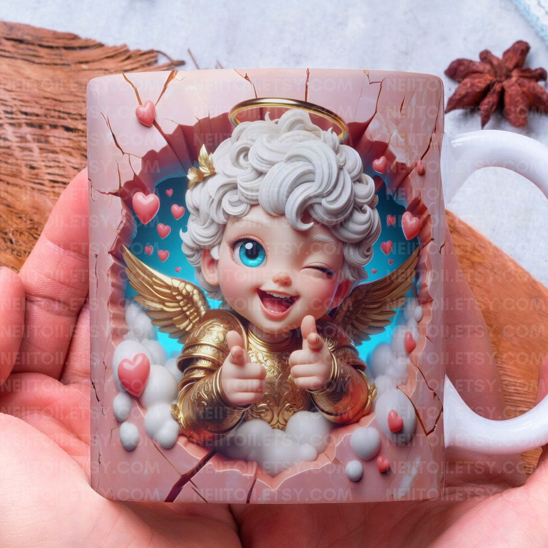 Cupid Mug Wrap Png 11oz 15oz 3d Hole in a Wall Sublimation Design ...