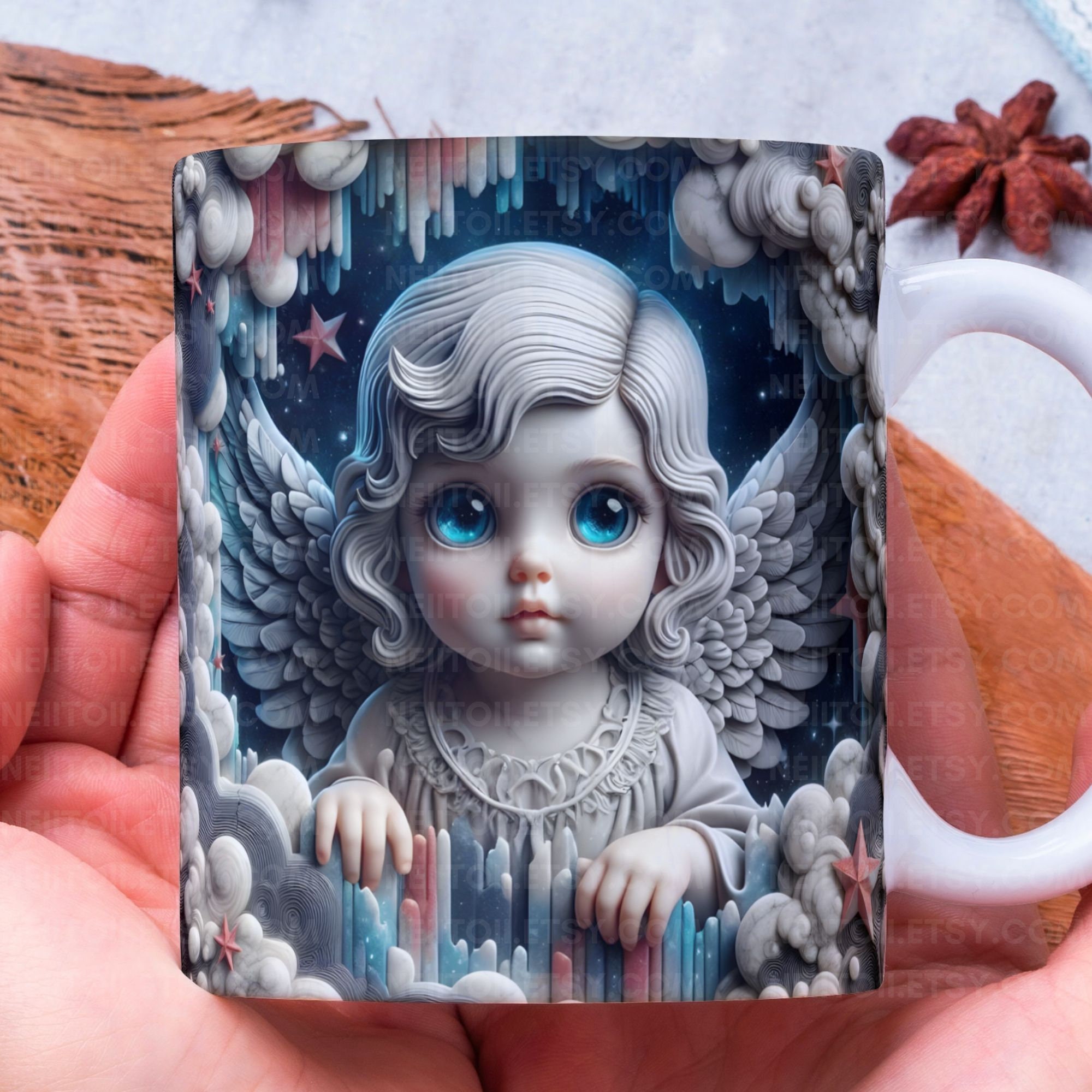 Angel Mug Wrap Png Bundle 11oz 15oz Cute 3d Hole in a Wall Coffee Cup ...