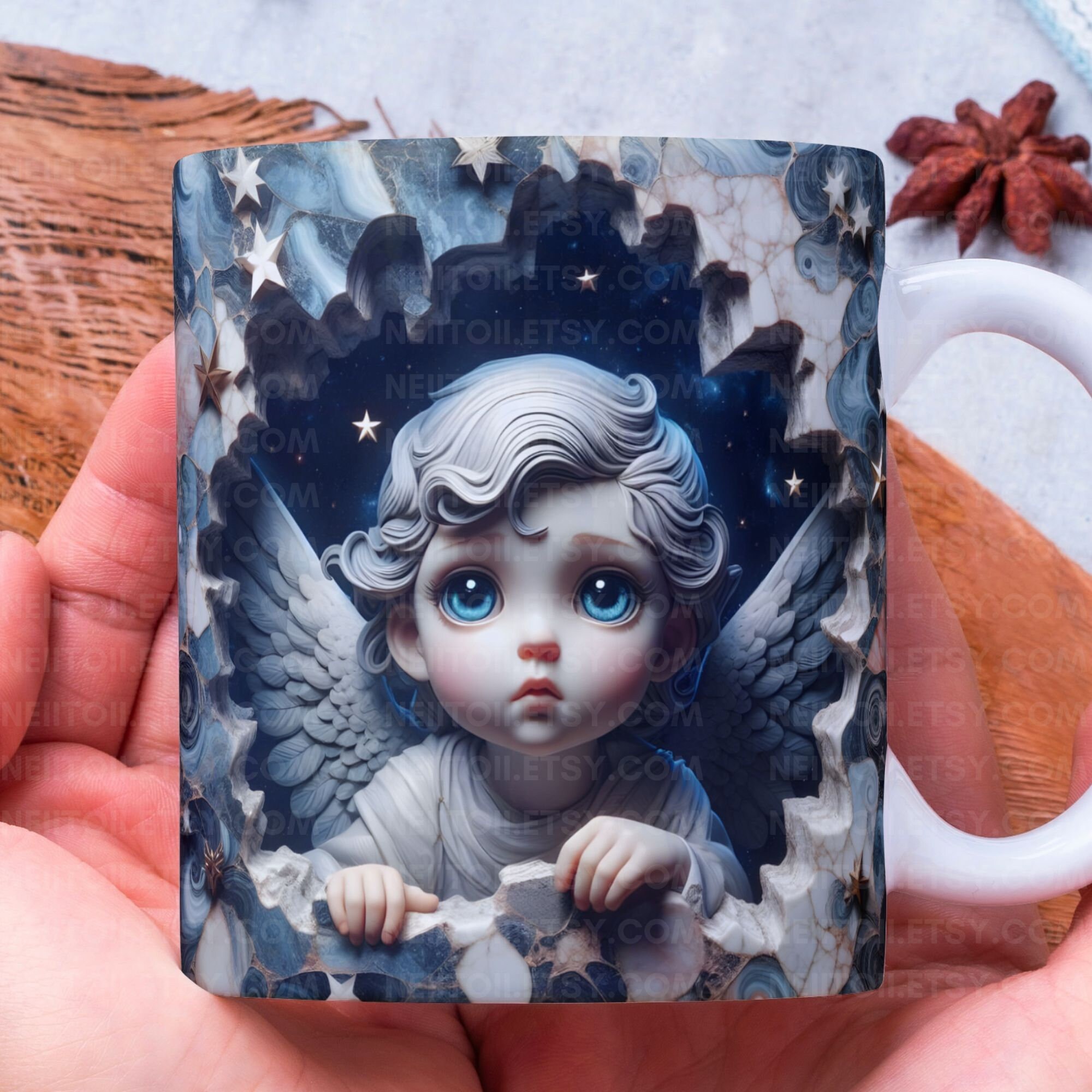 Angel Mug Wrap Png Bundle 11oz 15oz Cute 3d Hole in a Wall Coffee Cup ...