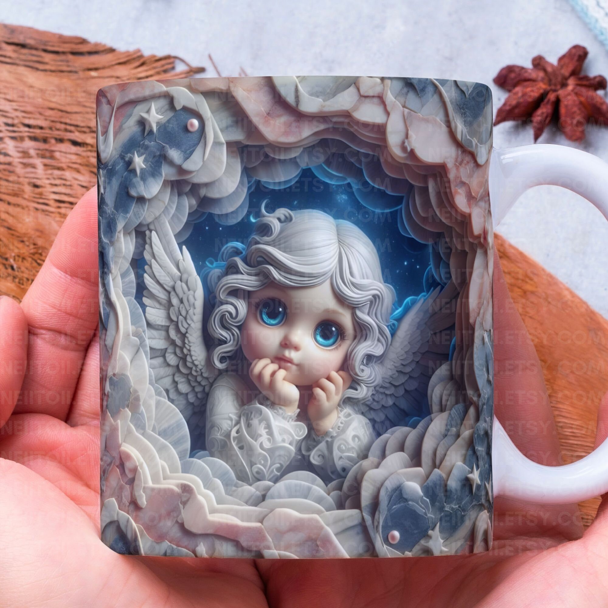 Angel Mug Wrap Png Bundle 11oz 15oz Cute 3d Hole in a Wall Coffee Cup ...