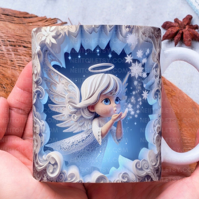 Angel Mug Wrap Png 11oz 15 Oz 3d Hole in a Wall Coffee Cup Sublimation ...