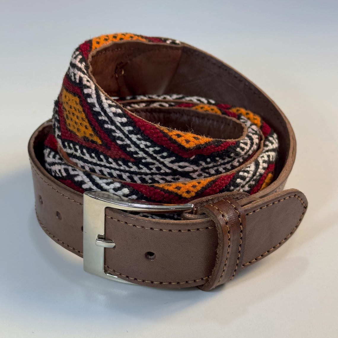 Handmade Rug Belt, Brown Leather Moroccan Rug Design Belt, Colored Rug ...