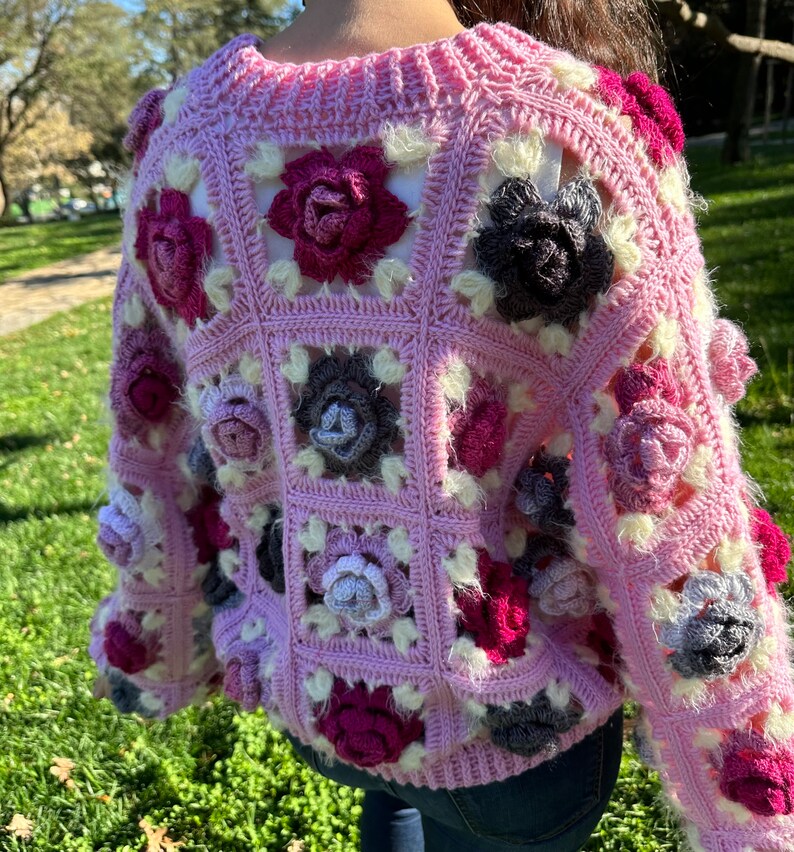 Handmade Crochet Cardigan,pink Granny Square Cardigan,wool Cardigan ...