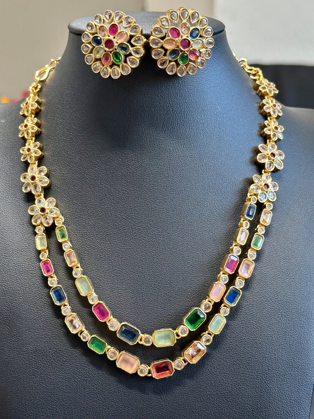 Multicolor Trendy Double Line Necklace/ South Indian Jewelry/ Party ...