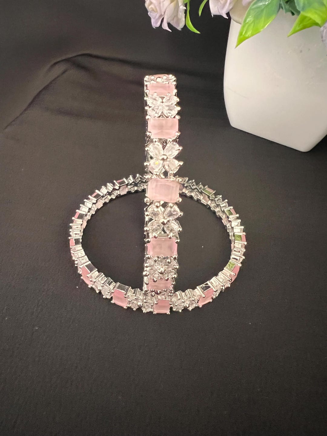 Baby Pink Floral Bangle Set, American Diamond Indian Bangles - Etsy