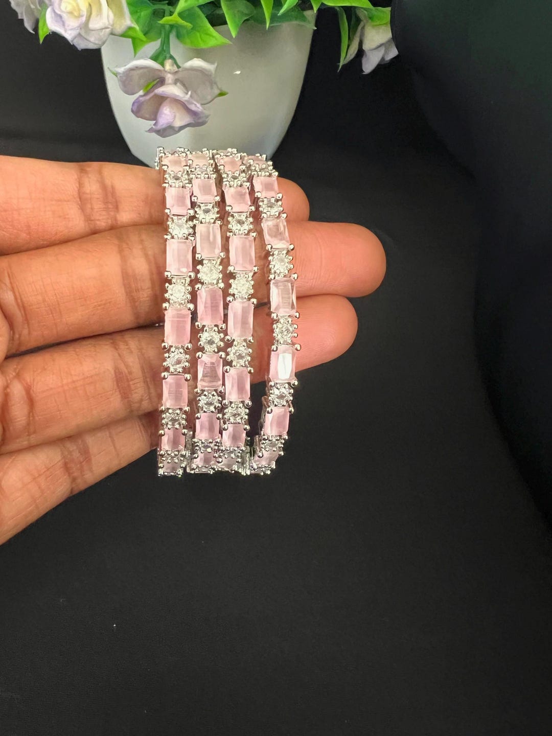 AD Baby Pink Bangles (set of 4)/ American Diamond Bangles/ South Indian ...