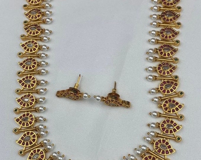 Kemp Mango Long Haram With Matching Earrings/ Long Haram/ South Indian ...