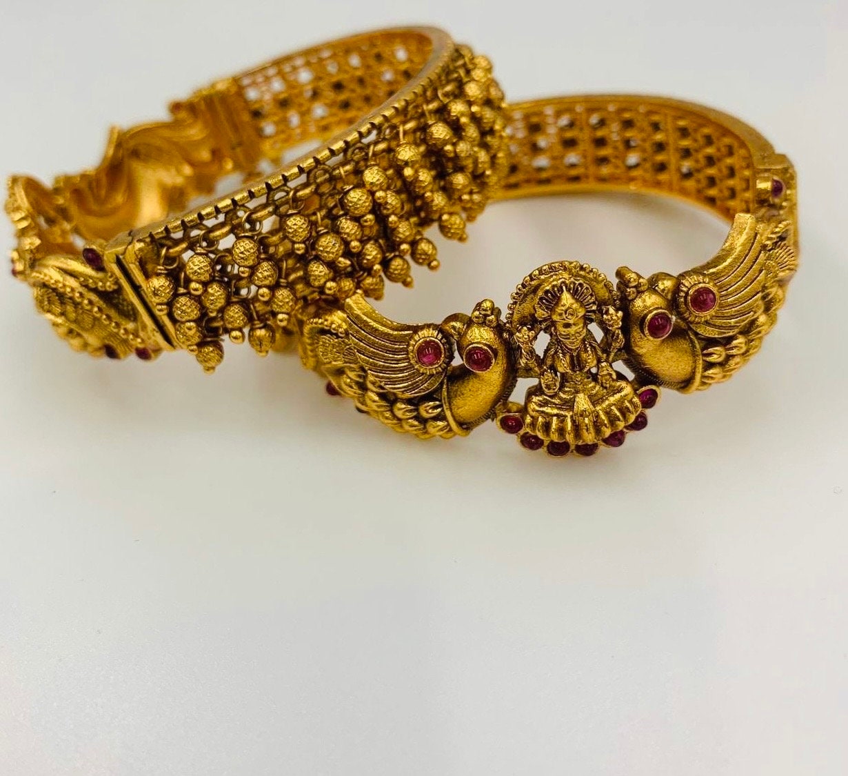 Antique Finish Lakshmi Kada Set of 2/ Gunghroo Bangles/ South Indian ...