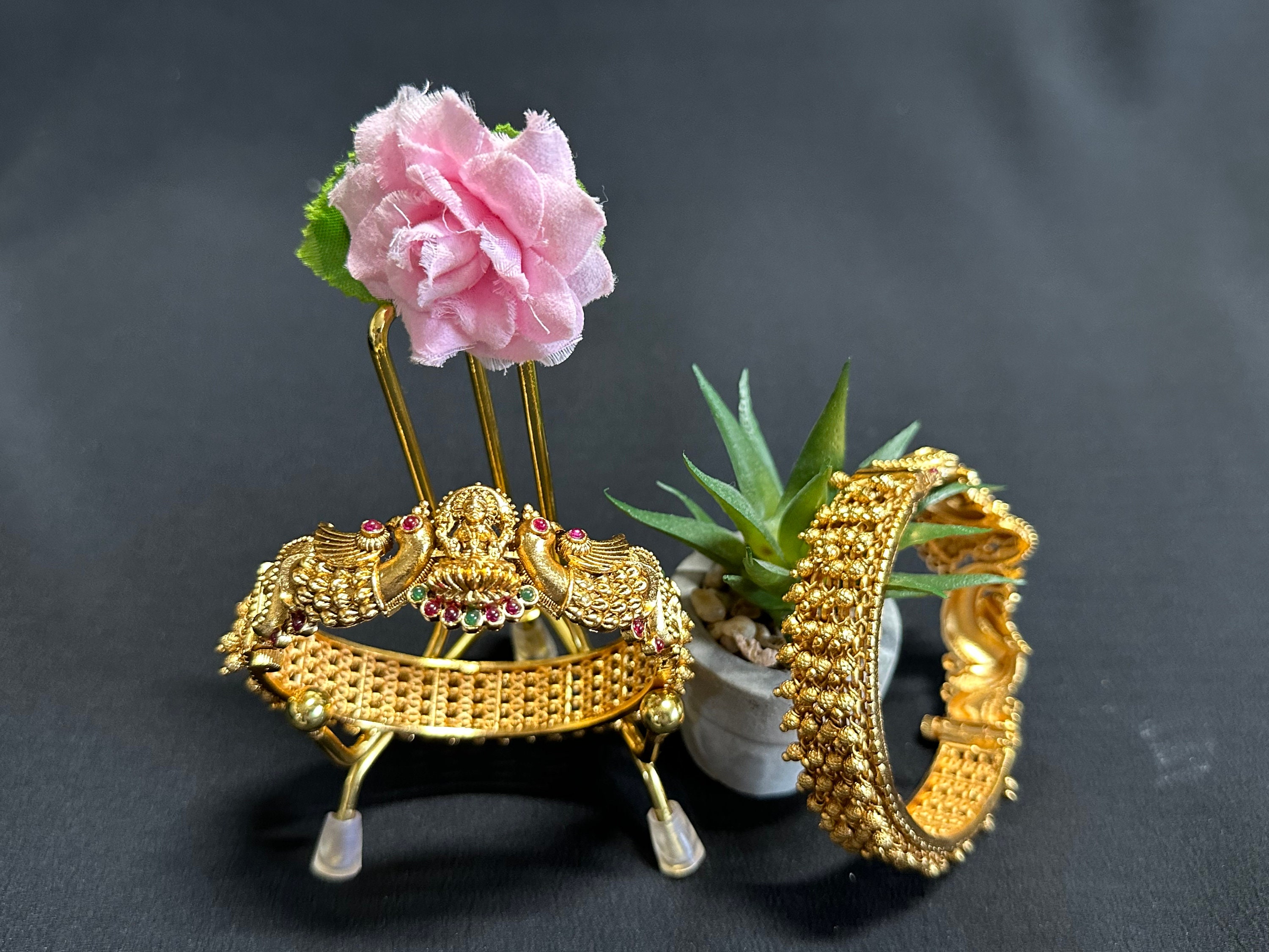 Antique Finish Lakshmi Kada Set of 2/ Gunghroo Bangles/ South Indian ...