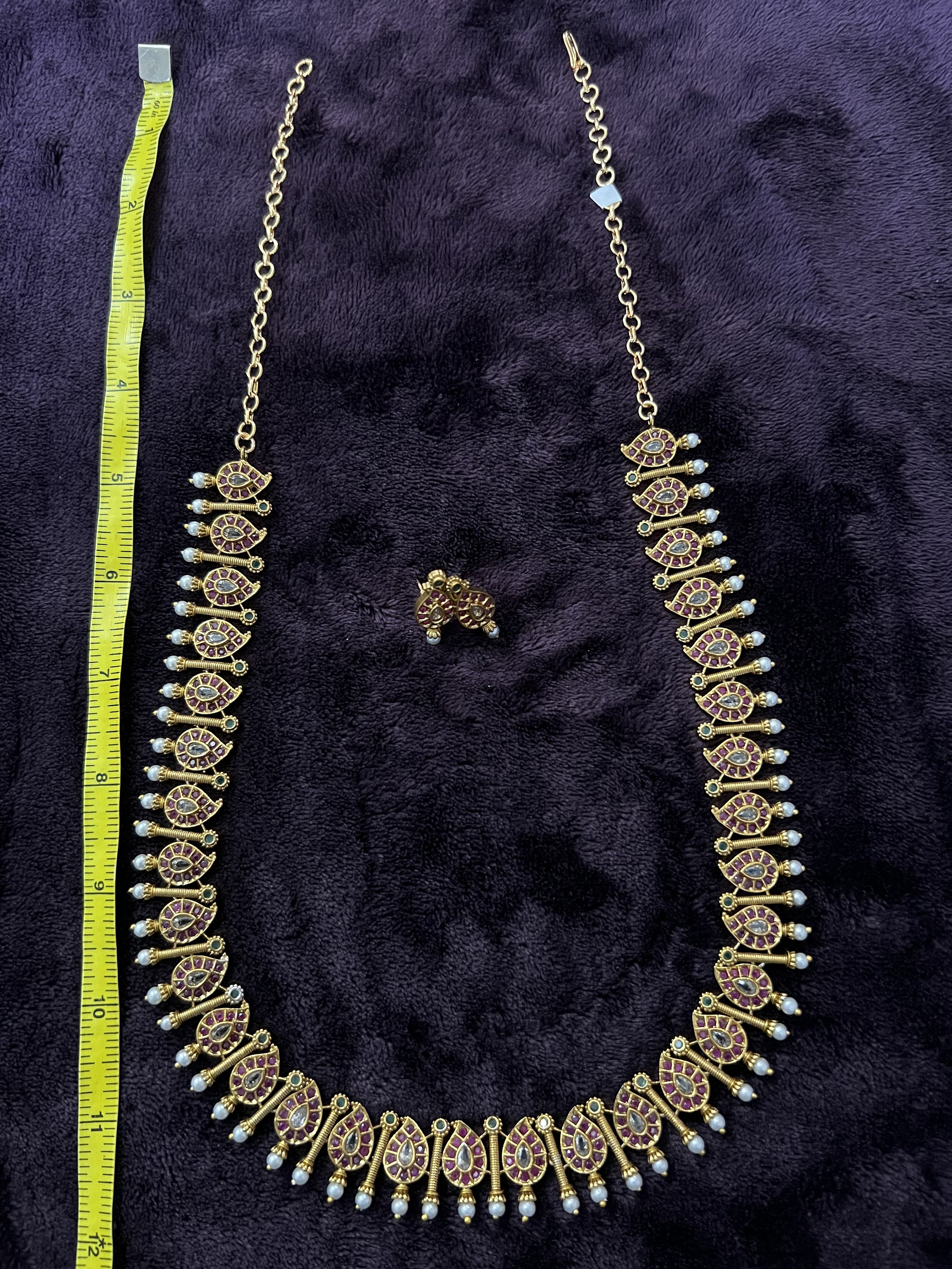 Kemp Mango Long Haram With Matching Earrings/ Long Haram/ South Indian ...