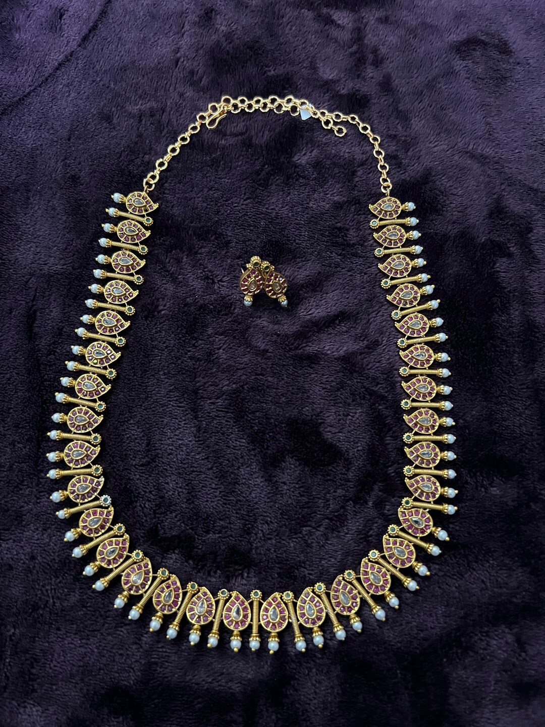 Kemp Mango Long Haram With Matching Earrings/ Long Haram/ South Indian ...