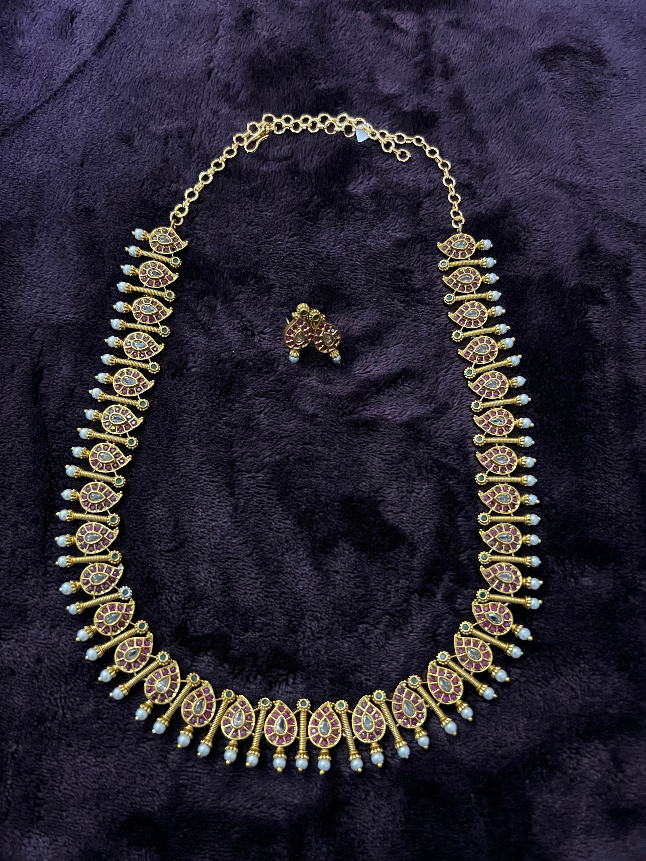 Kemp Mango Long Haram With Matching Earrings/ Long Haram/ South Indian ...